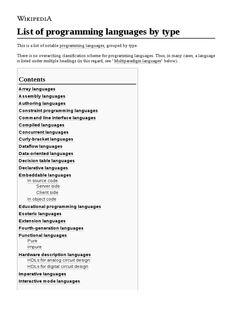 List of Programming Languages by Type | PDF | Scripting Language ...