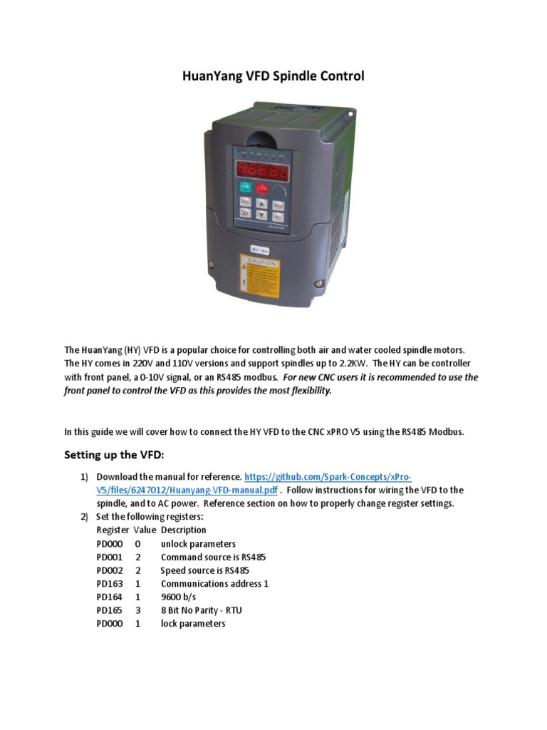Huanyang VFD Spindle Control: Setting Up The VFD | PDF | Electronics ...