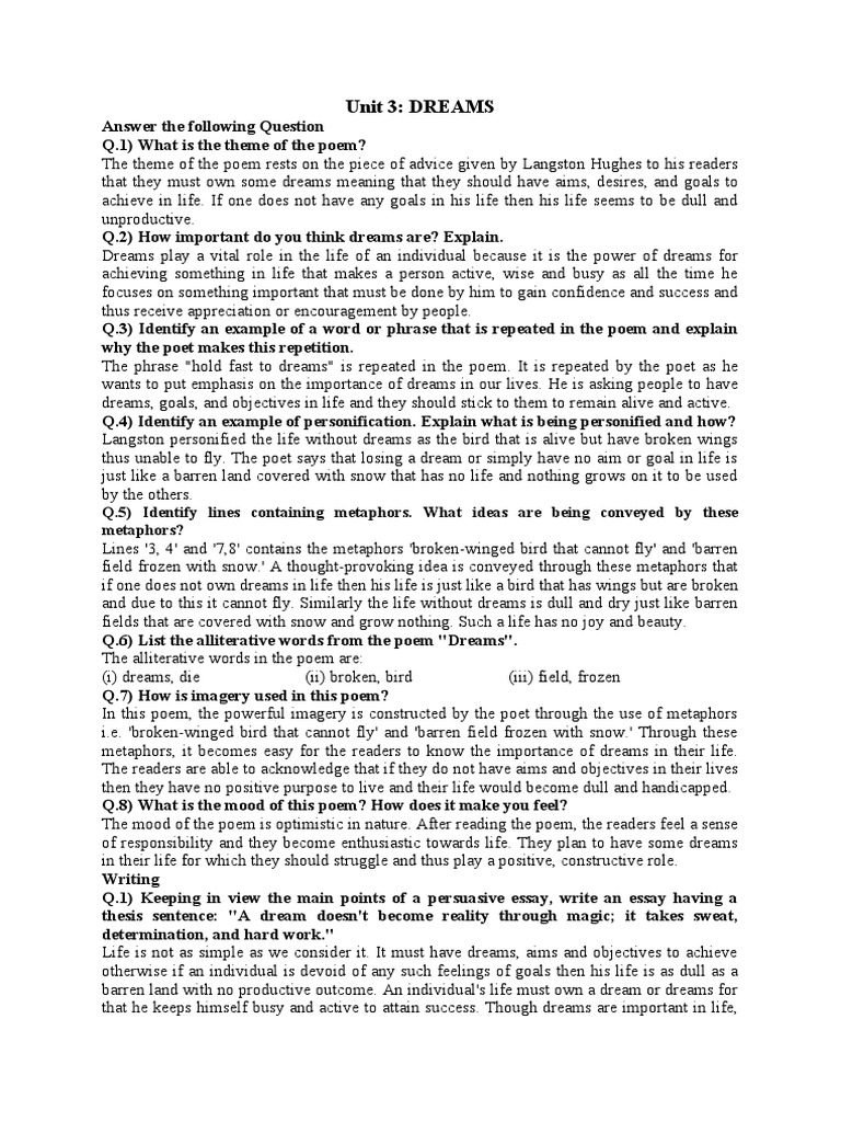 Unit 3 Dreams | PDF | Poetry | Communication