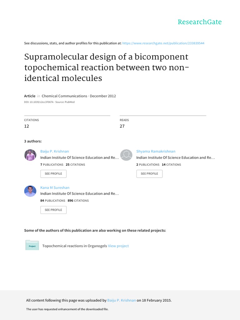 Supramolecular Design of A Biocomponent Topochemical Reactions Between ...