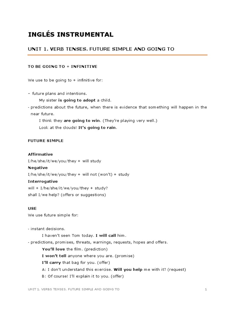 Future Simple vs. Going To: English Verbs | PDF | Grammar | Verb