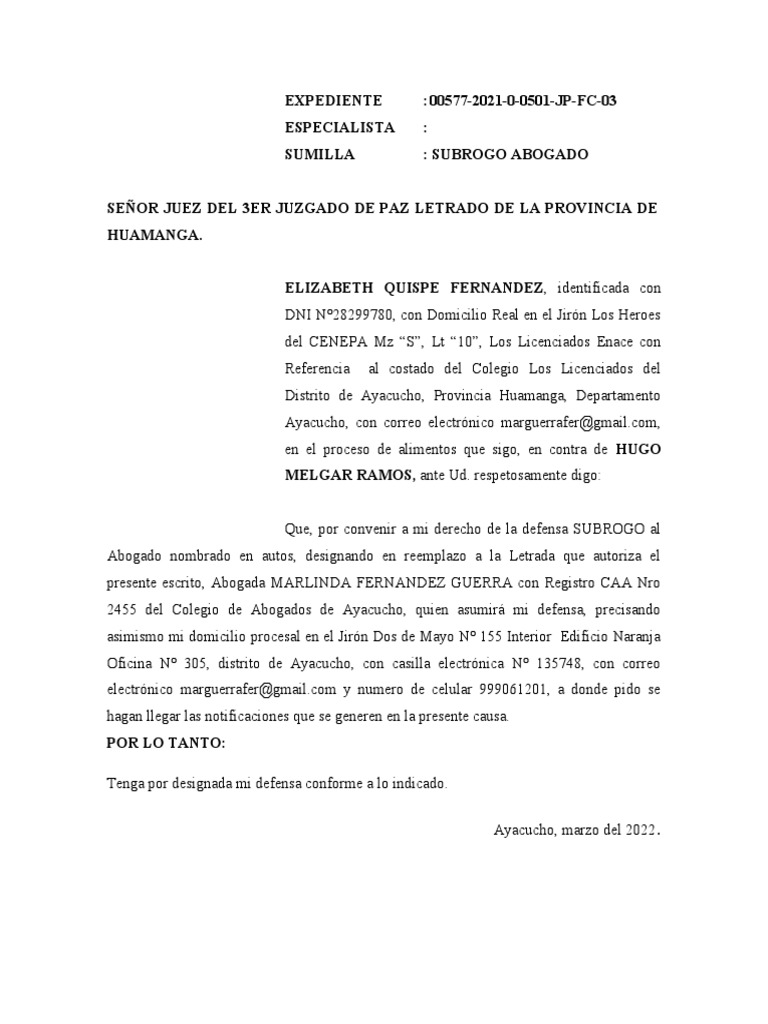 Subrogo Abogado Defensor Eliza | PDF