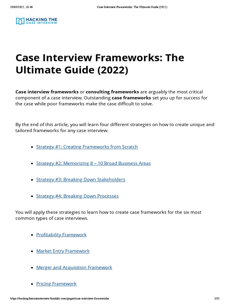 Case Interview Frameworks - The Ultimate Guide (2022) | PDF | Marketing | Pricing