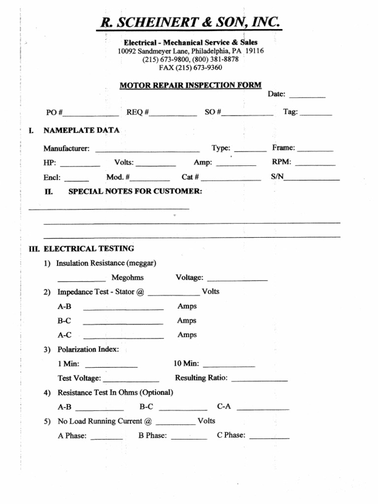 Motor Inspection Form | PDF