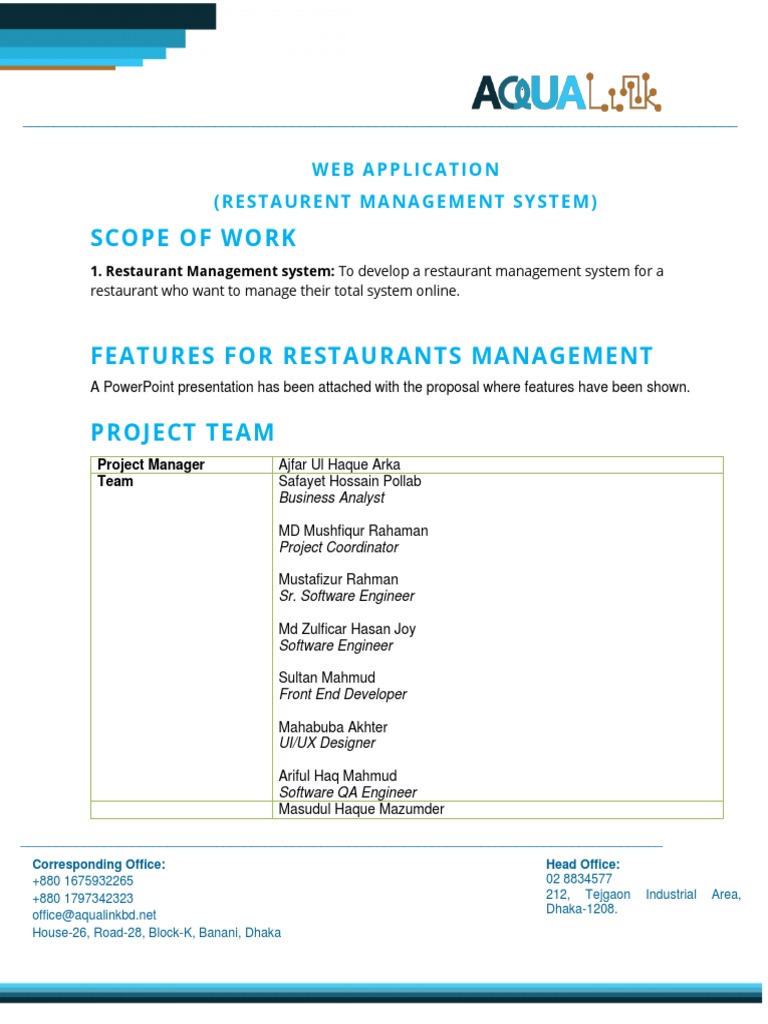 Scope of Work: Web Application (Restaurent Management System) | PDF ...