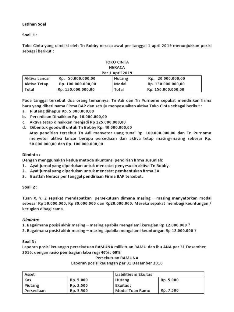 Latihan Soal Akuntansi Persekutuan | PDF | Bisnis