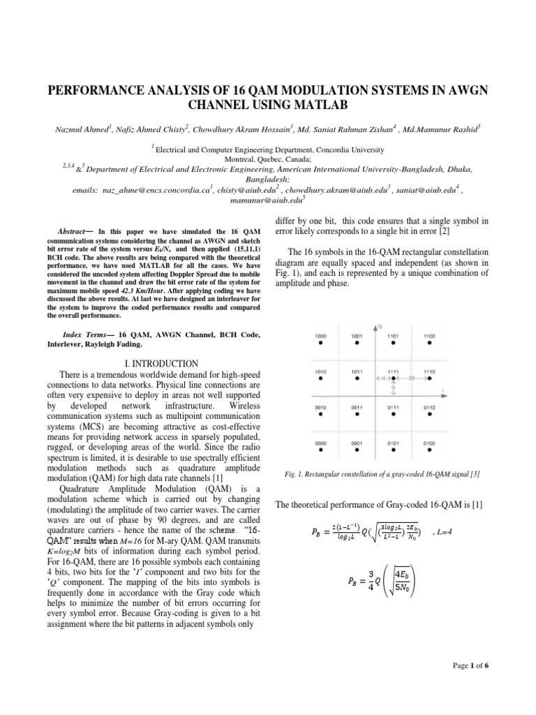 Performance Analysis of 16 Qam Modulation Systems in Awgn Channel Using ...