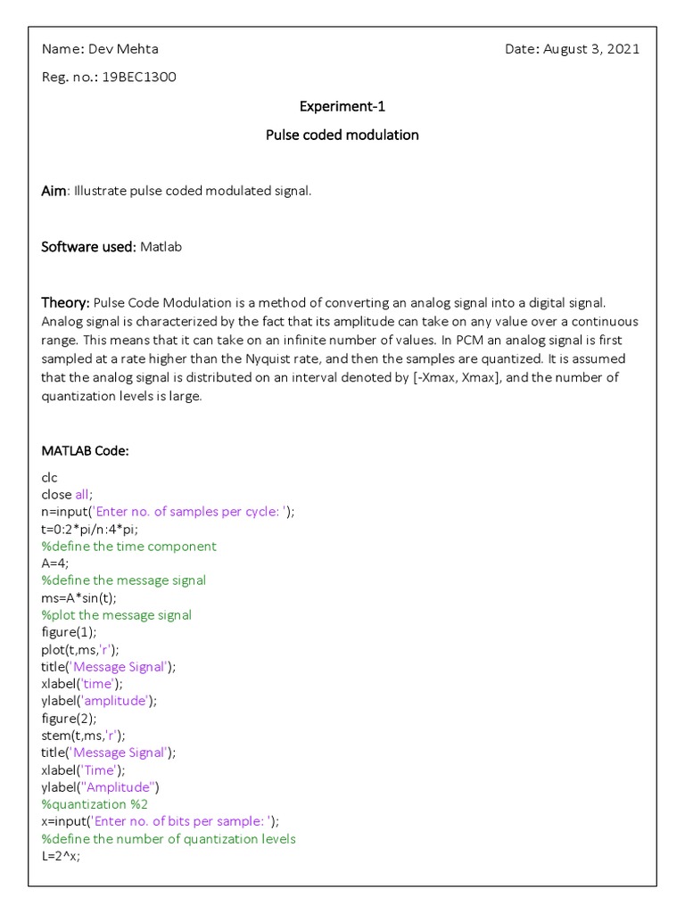 Name: Dev Mehta Date: August 3, 2021 Reg. No.: 19BEC1300 Experiment-1 ...
