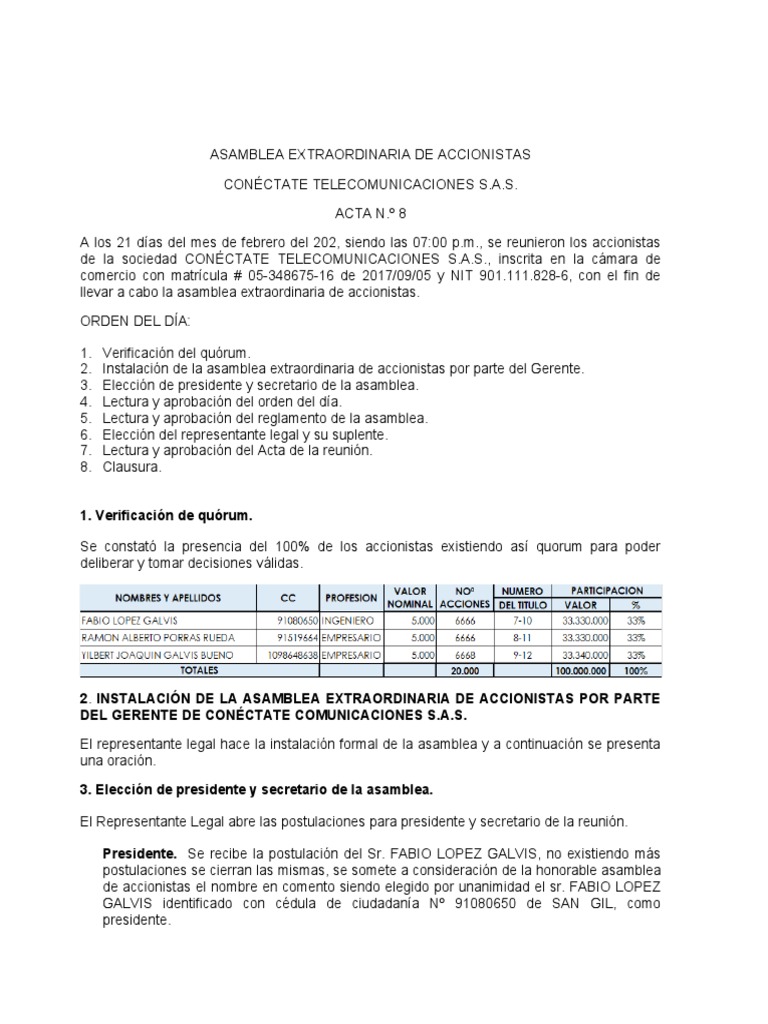 Acta 008 Asamblea | PDF | Gobierno