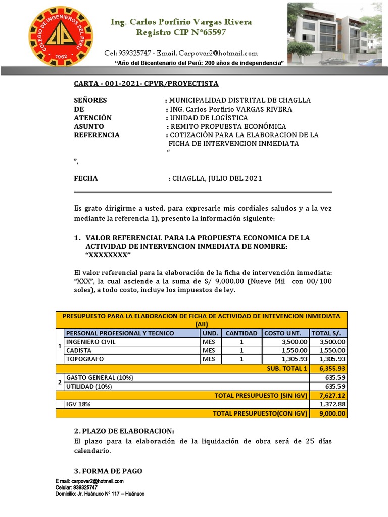 Formato Cotizacion Proveedor Carlos | PDF
