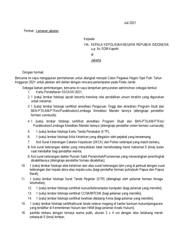 1 Format Surat Lamaran Polri | PDF