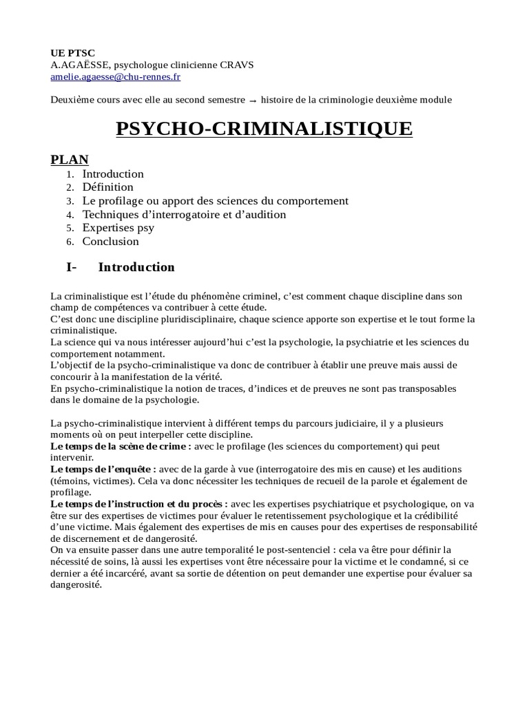 Profilage criminel et psycho-criminalistique | PDF | Profilage criminel ...