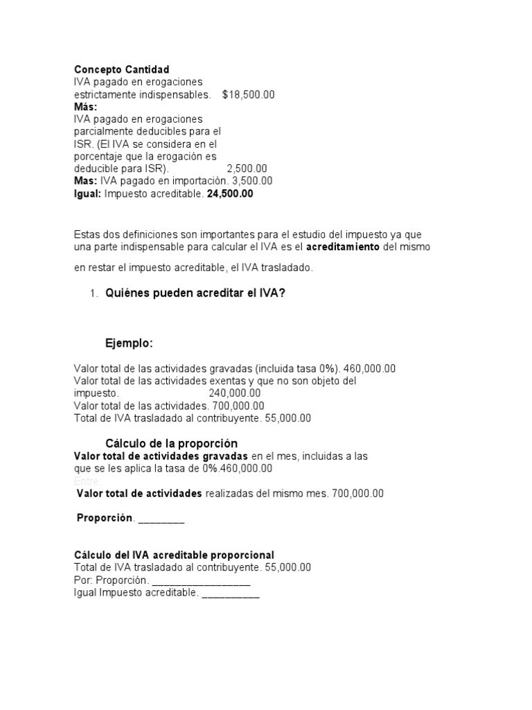 Acreditamiento del IVA y su Cálculo | PDF | Finanzas y dinero