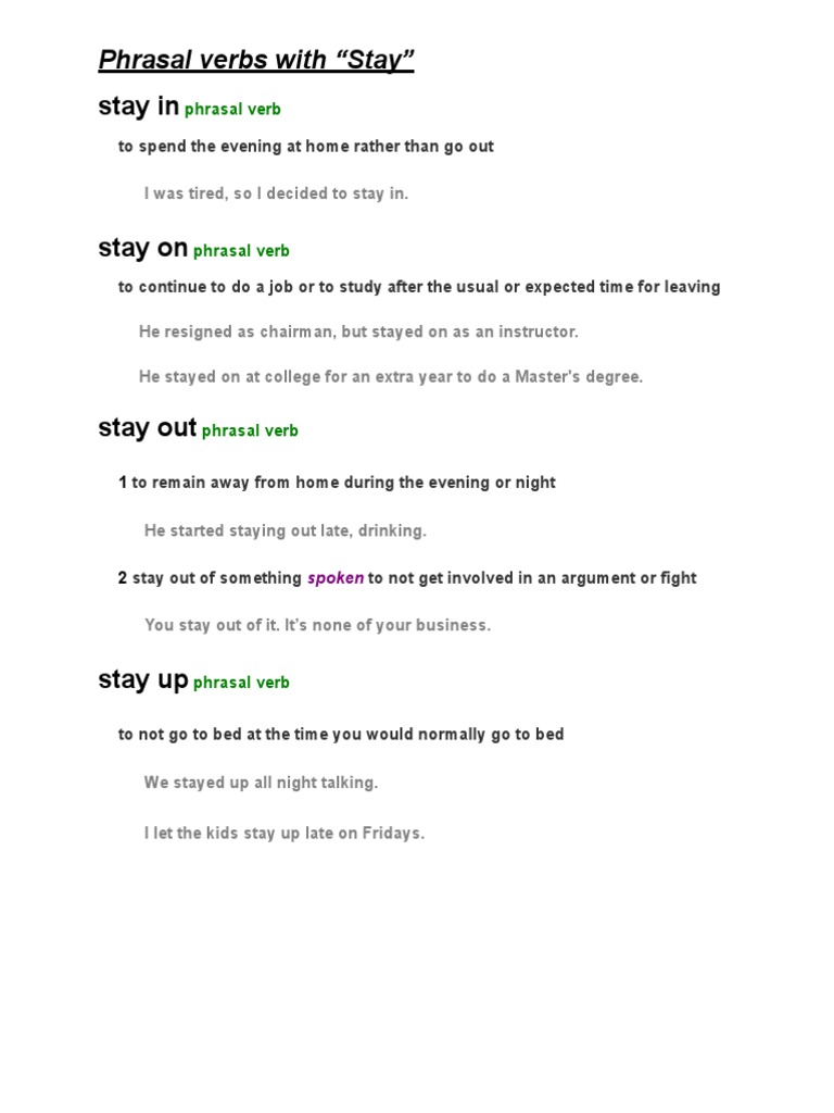 Stay Phrasal Verbs | PDF