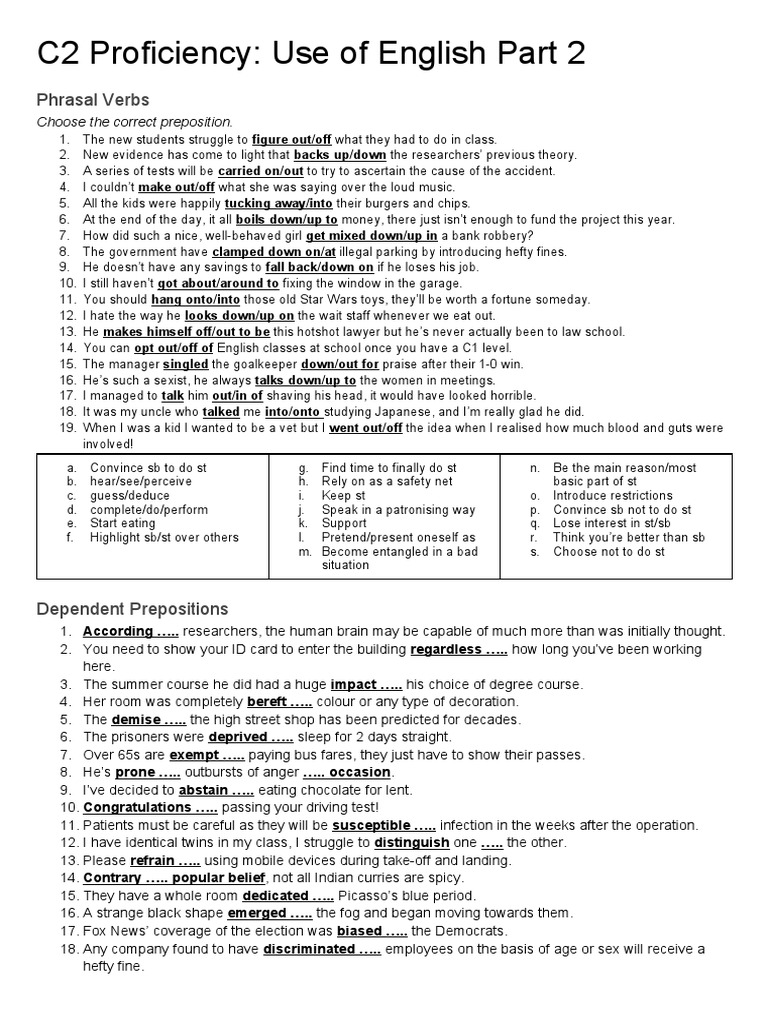 C2 Proficiency: Use of English Part 2: Phrasal Verbs | PDF
