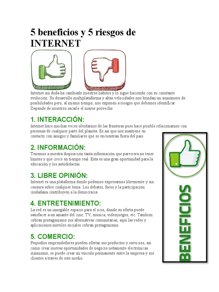 5 Beneficios y 5 Riesgos de INTERNET | PDF | Internet | Acoso cibernético
