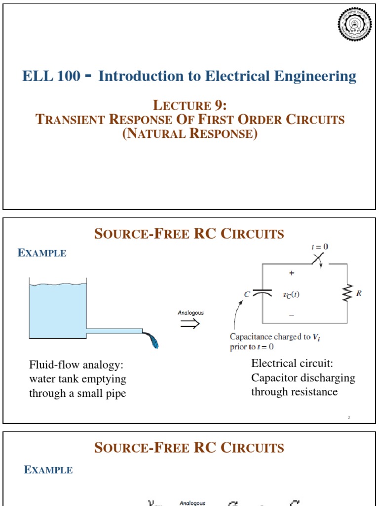 ELL 100 Introduction To Electrical Engineering: L 9: T R O F O C (N R ...