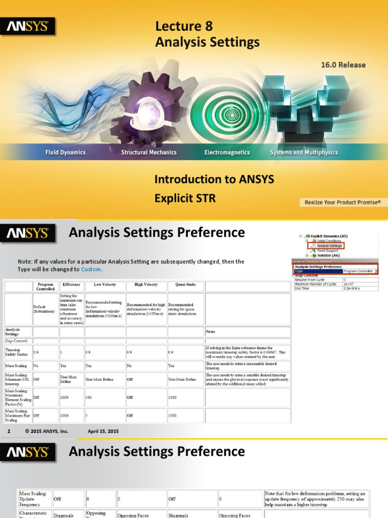 Analysis Settings: Introduction To ANSYS Explicit STR | PDF | Force ...