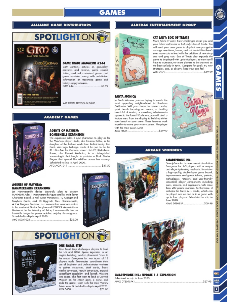 Games: Alliance Game Distributors Alderac Entertainment Group | PDF