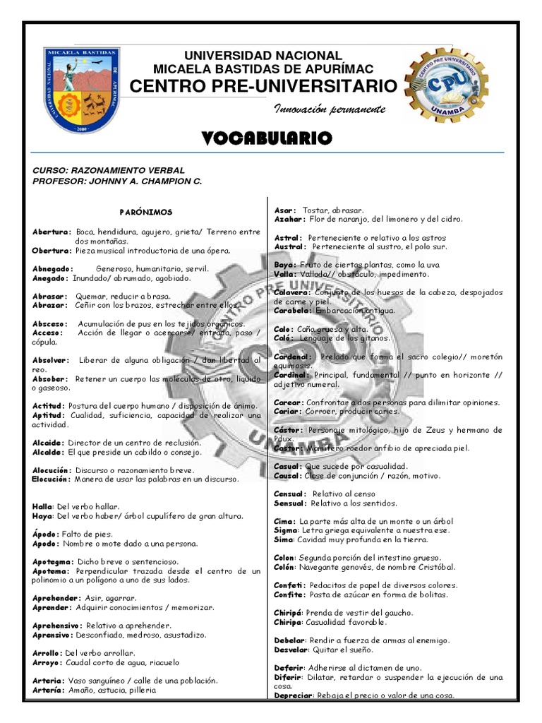 Vocabulario - Paronimos y Homofonos | PDF