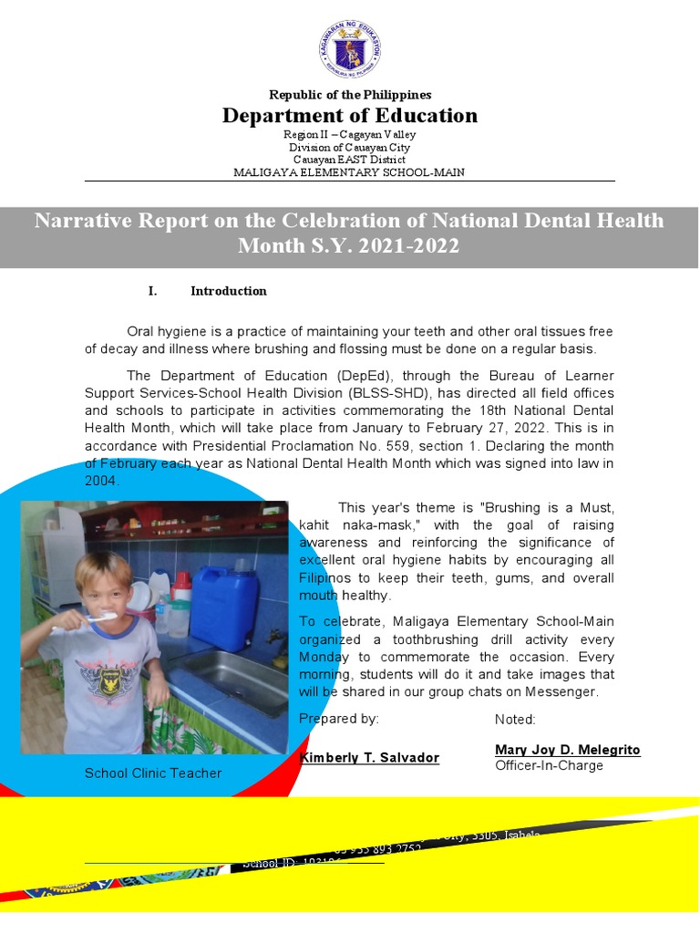 Narrative Report On Dental Health 2022 | PDF | Oral Hygiene | Health Care