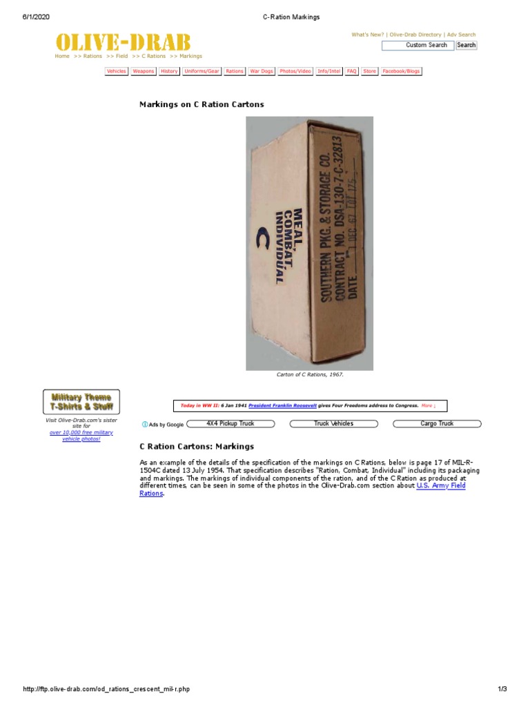 Markings On C Ration Cartons | PDF | Food And Drink | Foods