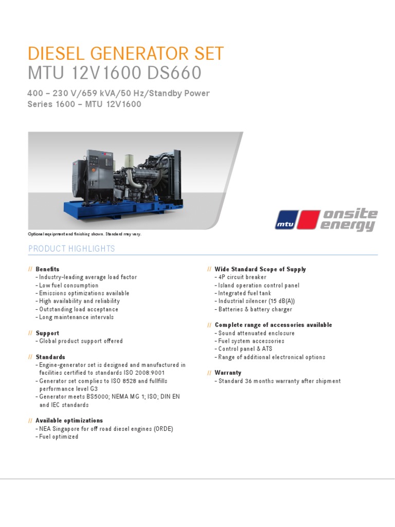 MTU 12V1600 DS660: Diesel Generator Set | PDF | Mains Electricity ...
