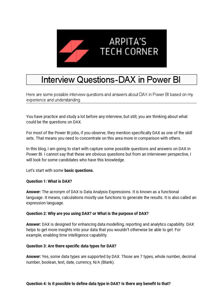 Interview Questions - DAX in Power BI | PDF | Parameter (Computer Programming) | Function ...