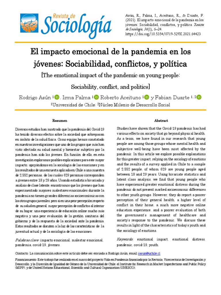 El Impacto Emocional de La Pandemia en Los Jóvenes. Sociabilidad, Conflictos y Política. | PDF ...