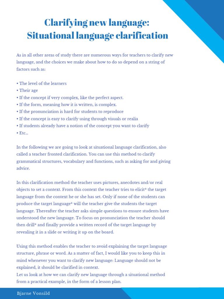 1 Clarifying New Language Situational Language Clarification | PDF ...