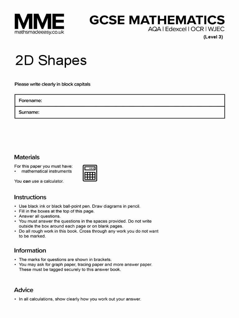 2D Shapes and Quadrilaterals Questions MME | PDF | Area | Geometry