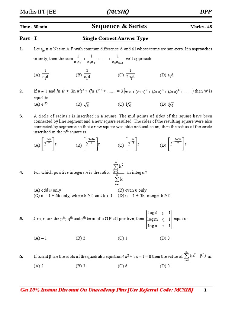 Q - Sequence & Series - DPP | PDF | Algebra | Discrete Mathematics
