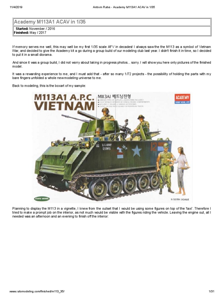 Academy M113A1 ACAV in 1 - 35 | PDF | Manufactured Goods