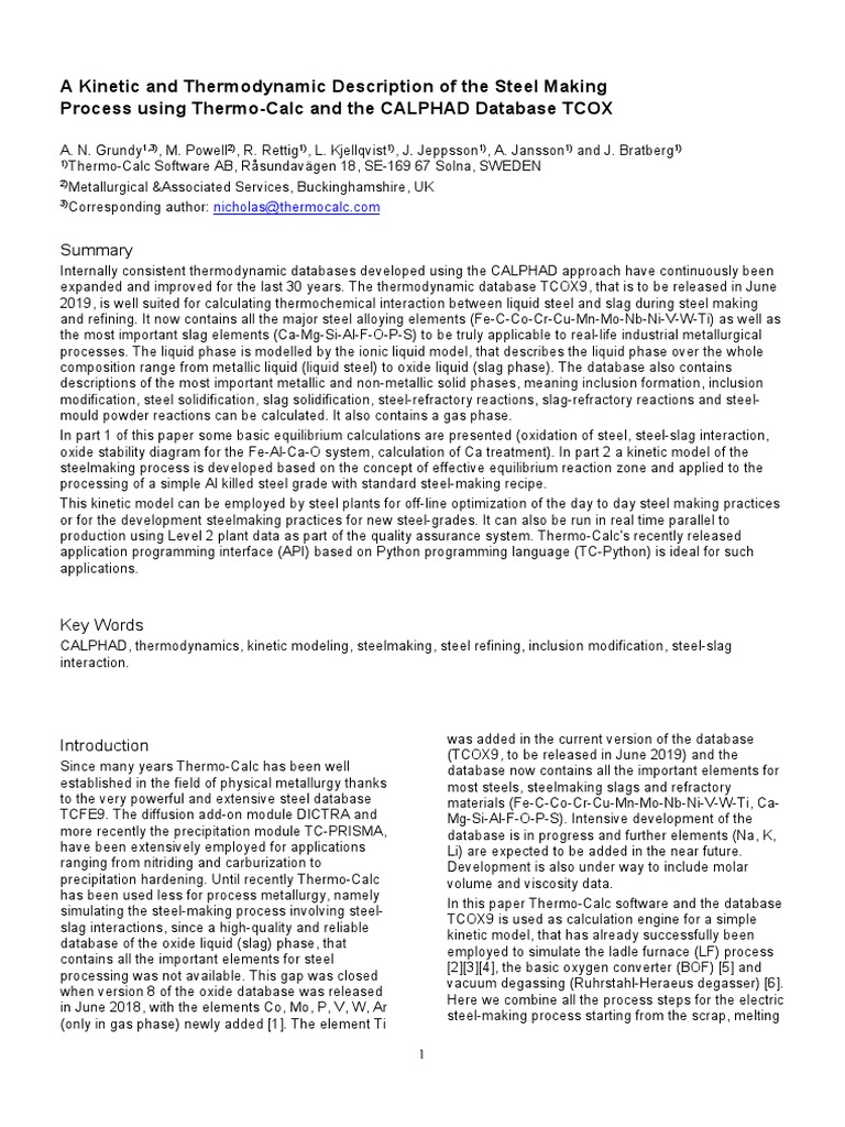 PAPER A Kinetic and Thermodynamic Description of The Steel Making ...