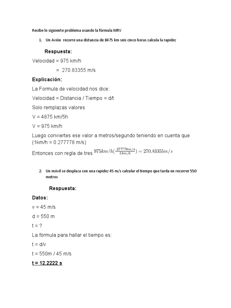 Recibe Lo Siguiente Problema Usando La Fórmula MRV | PDF | Concentración | Ciencias fisicas