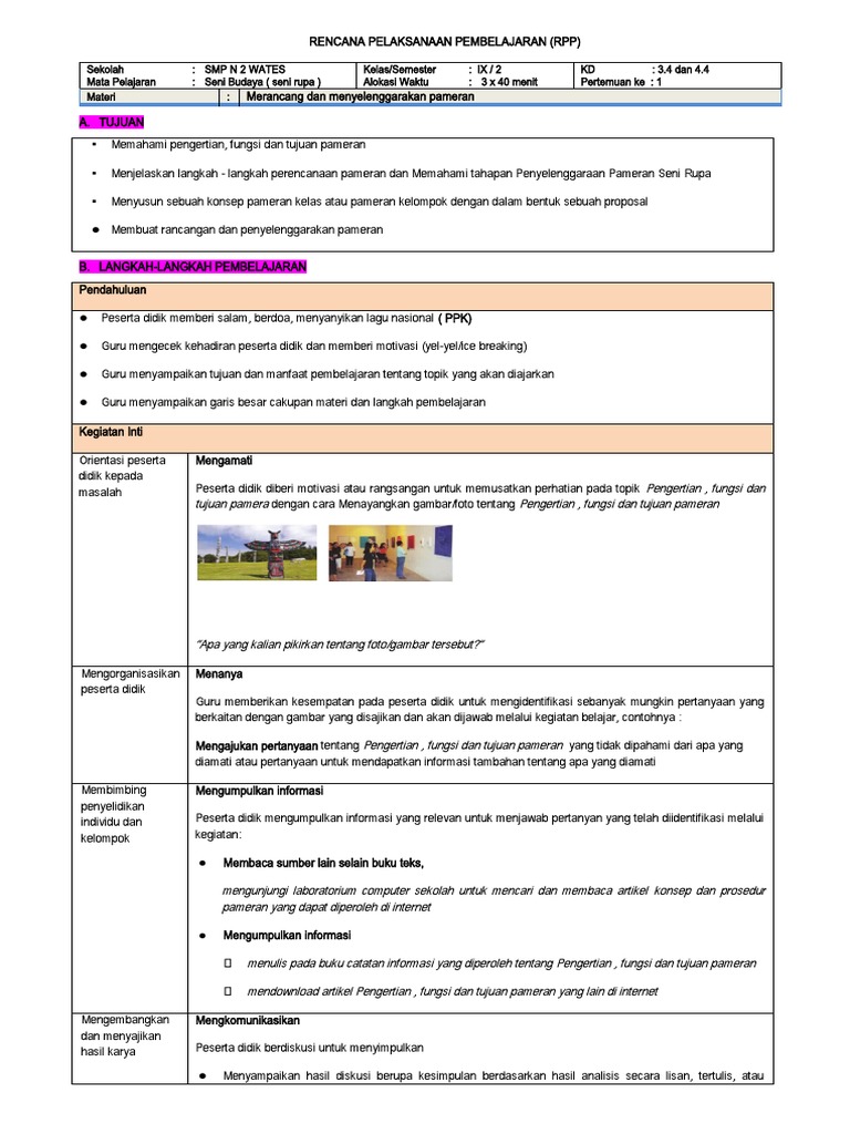 RPP Seni Budaya (Seni Rupa) Materi Merancang Dan Menyelenggarakan ...