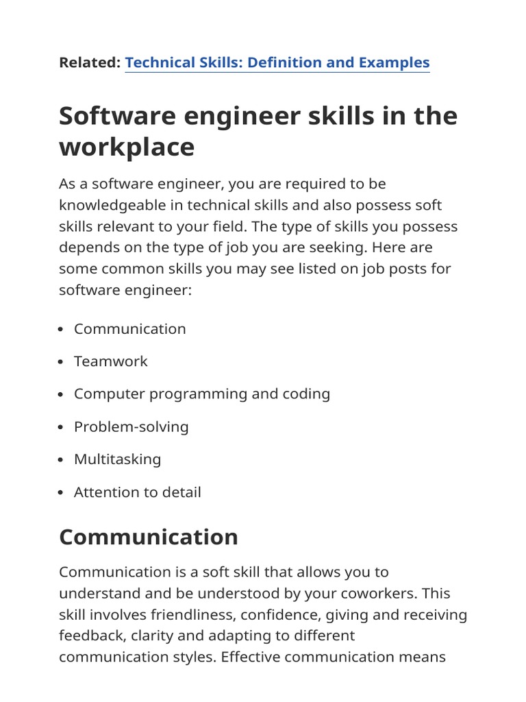 Software Engineer Skills - Definition and Examples | PDF | Computer ...