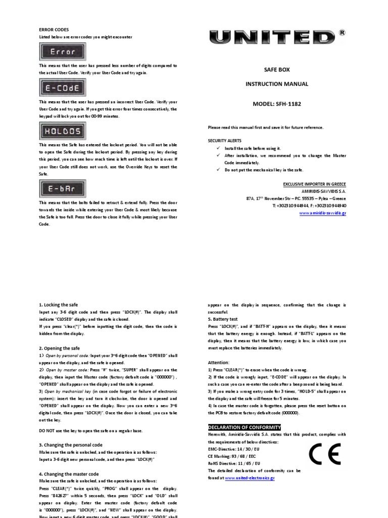 Error Codes: Safe Box Instruction Manual | PDF | Computer Science ...