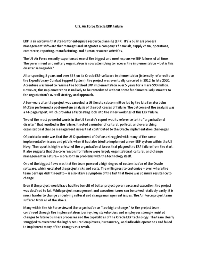 Military ERP Implementation Woes | PDF | Enterprise Resource Planning ...