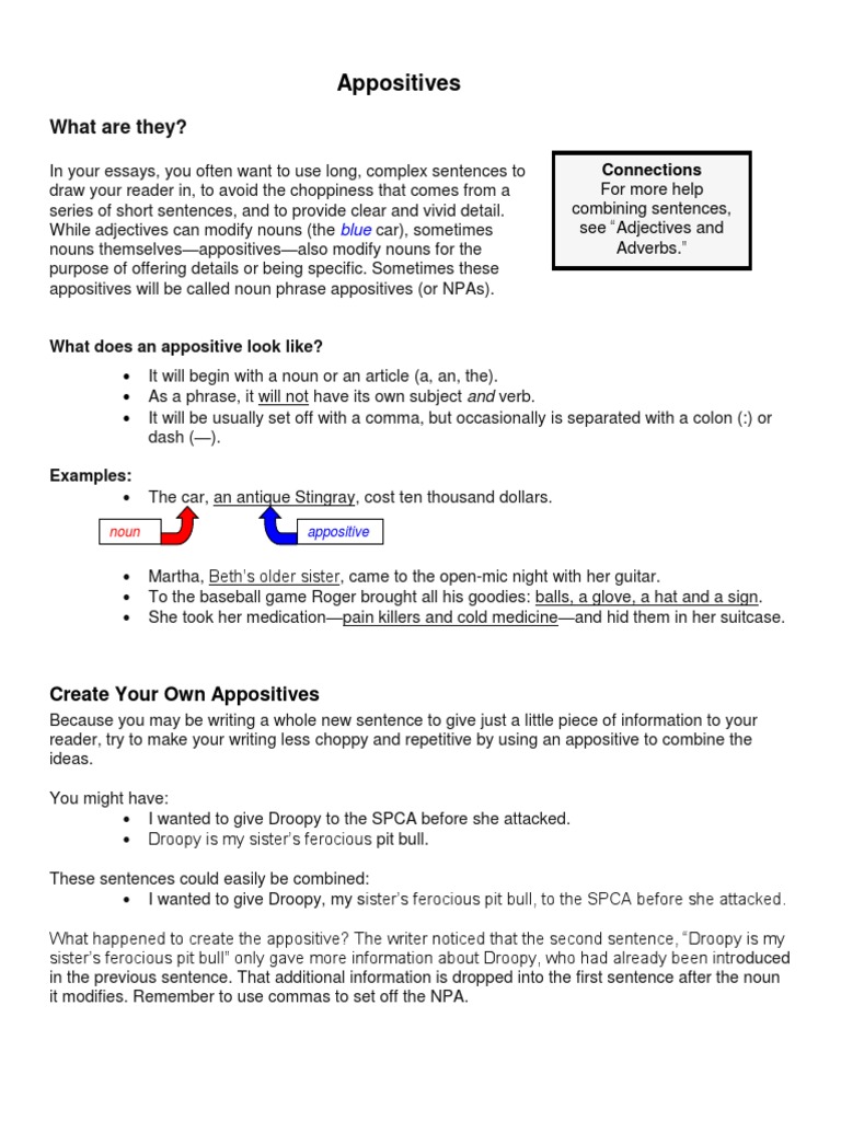 Appositives: What Are They? | PDF | Adjective | Noun