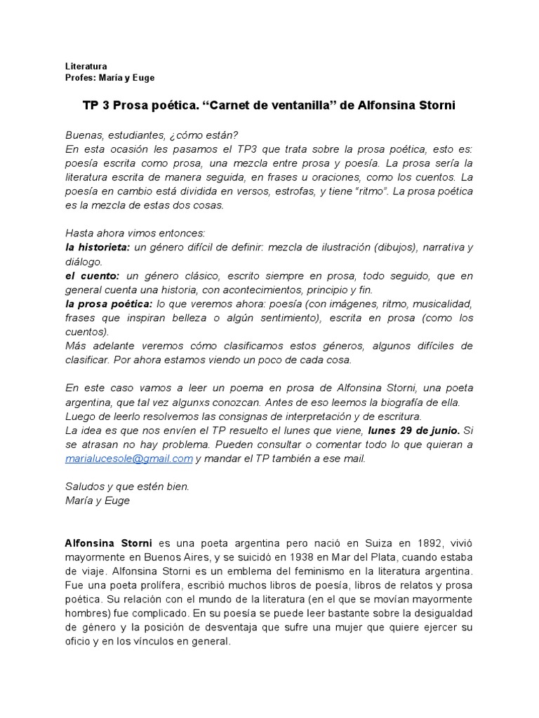 TP 3 Prosa Poã©tica - Carnet de Ventanilla - , Alfonsina Storni | PDF | Poesía | Prosa