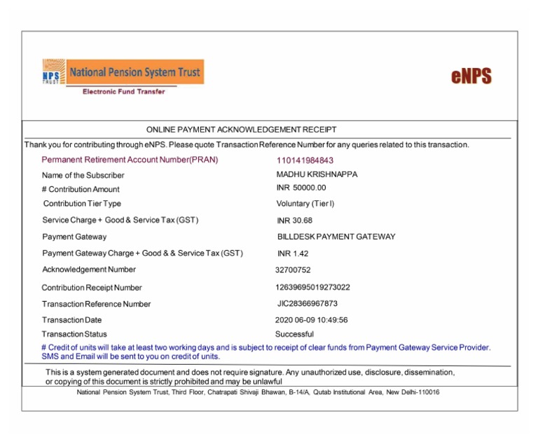 Payment Receipt 2020 - NPS | PDF