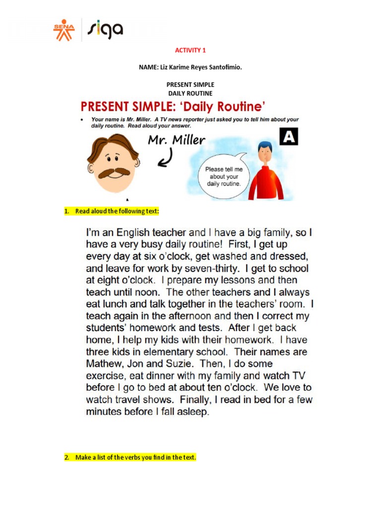 PRESENT SIMPLE - Reading | PDF