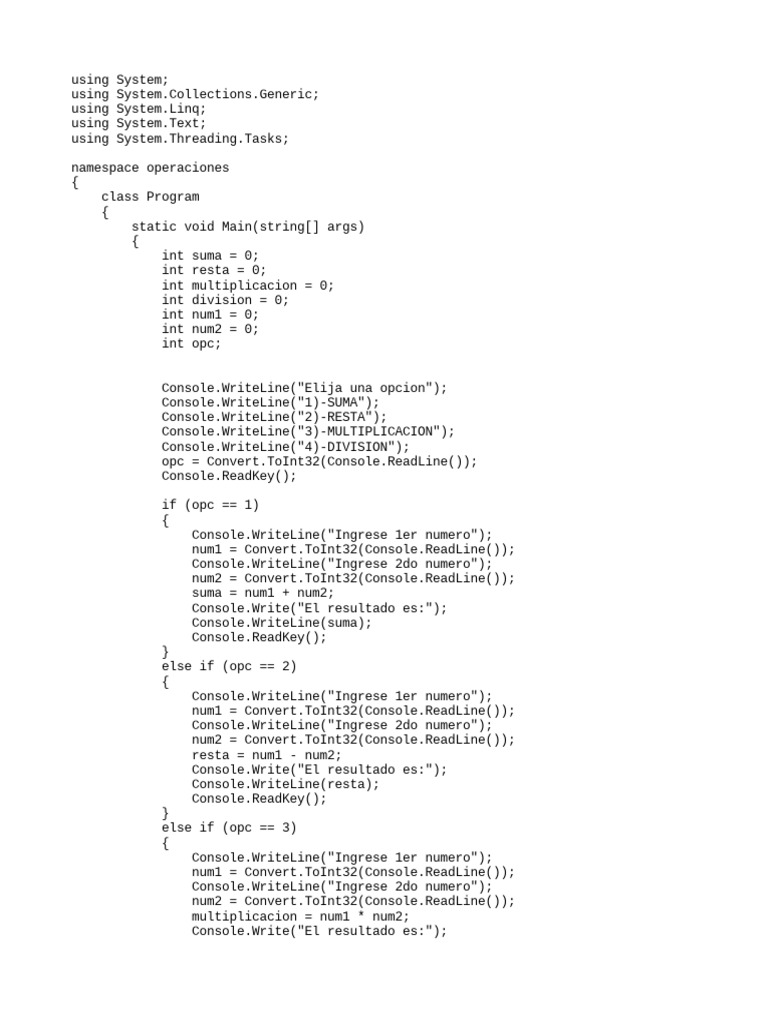 Tarea 1 Operaciones Mat | Download Free PDF | Computer Programming | Software Engineering