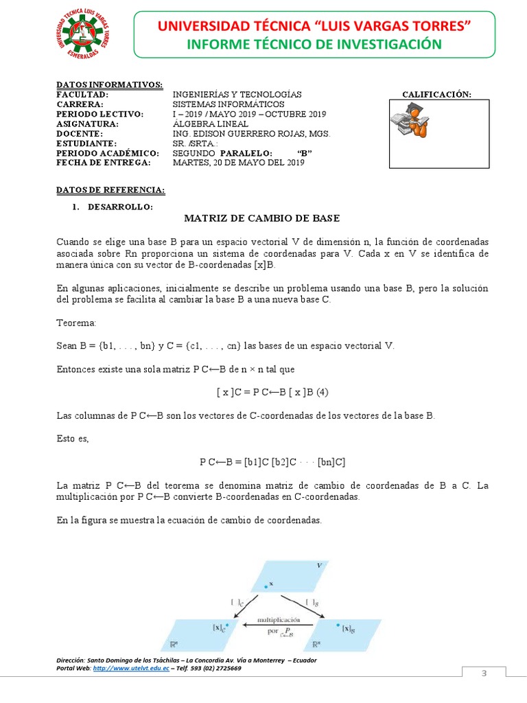 Matriz de Cambio de Base | PDF | Espacio vectorial | Base (álgebra lineal) Matriz de Cambio de Base | PDF | Espacio vectorial | Base (álgebra lineal)