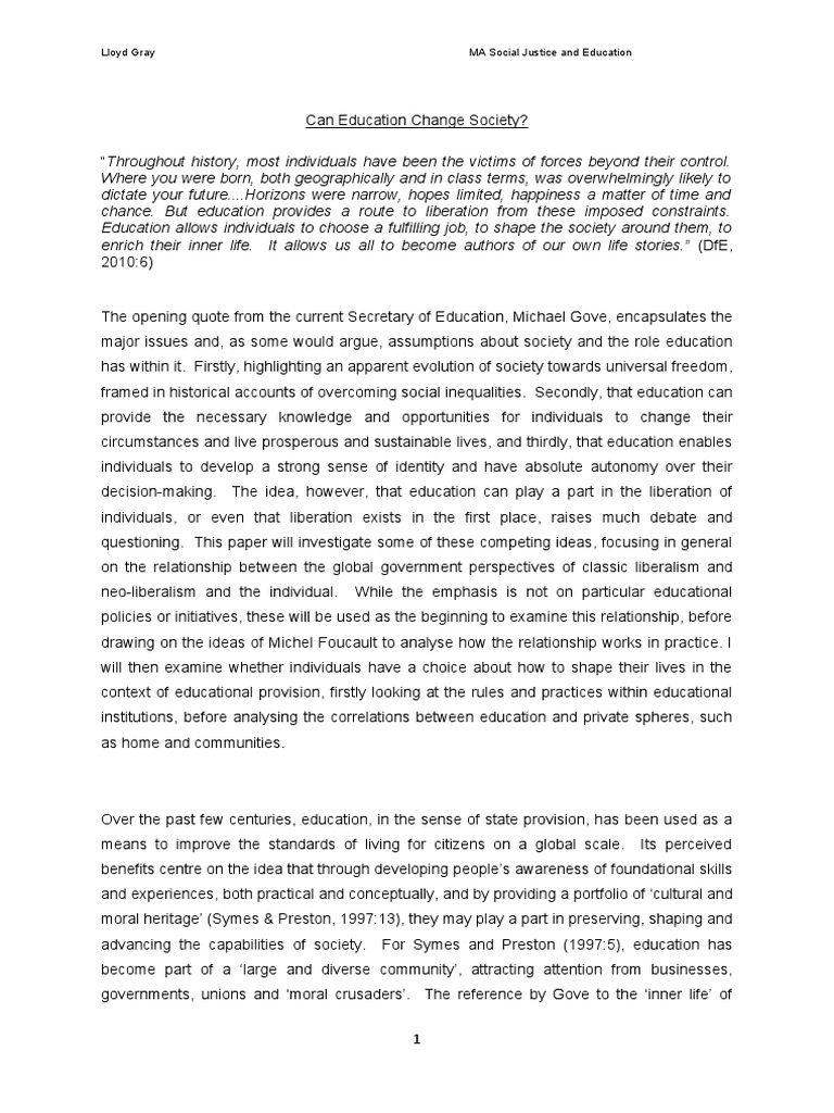 Education's Role in Social Change | PDF | Power (Social And Political ...