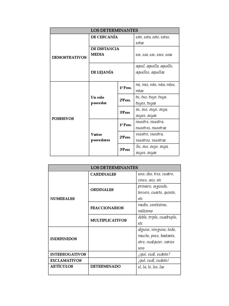 Determinantes y Pronombres | PDF | Gramática | Artes del Lenguaje y ...