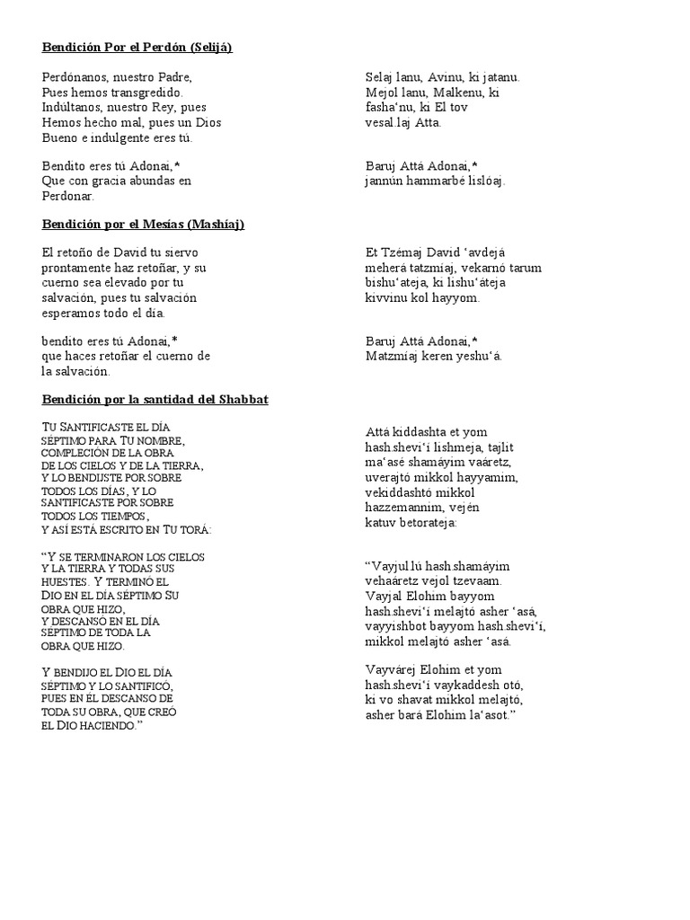 Bendiciones y Oraciones Judías | PDF | Shema Israel | Palabras y frases ...