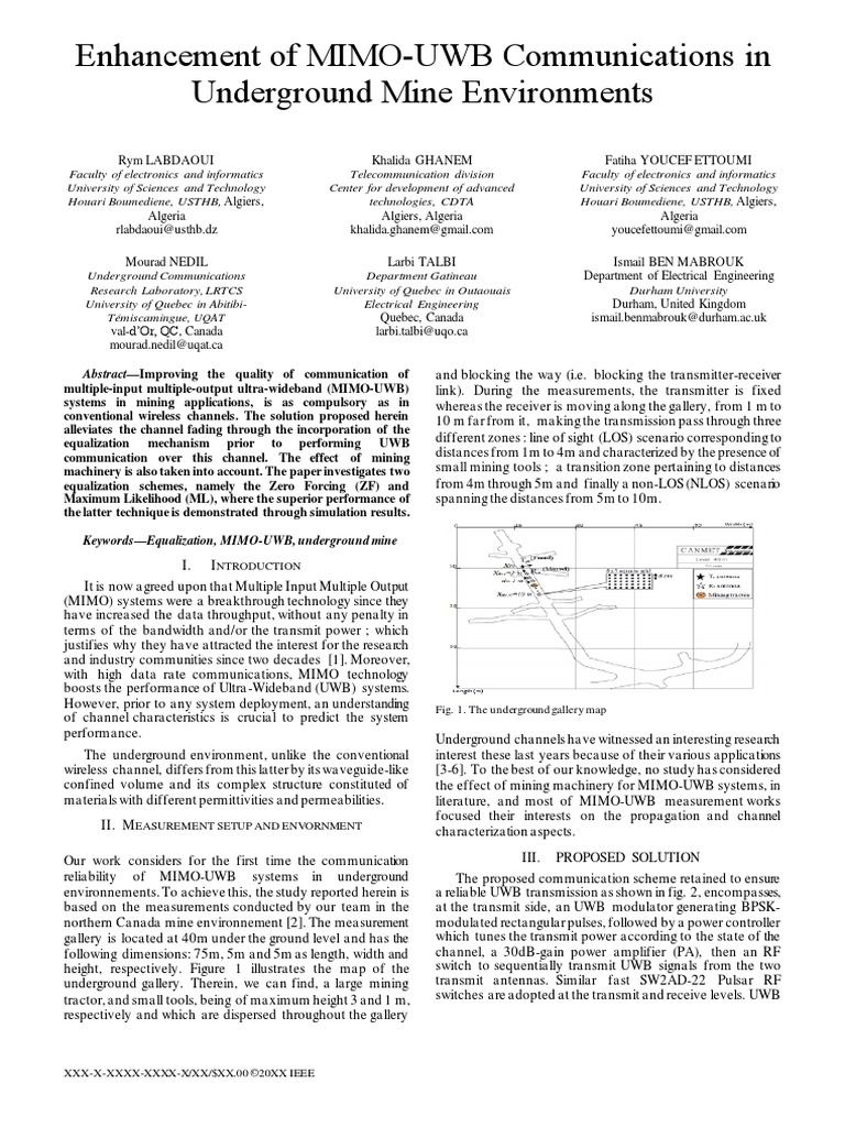 Enhancement of MIMO-UWB Communications in Underground Mine Environments | PDF | Mimo | Ultra ...