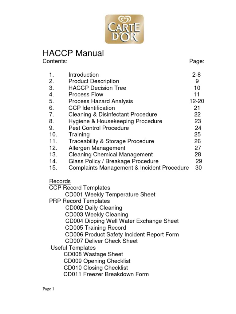 Haccp Manual | Hazard Analysis And Critical Control Points | Housekeeping